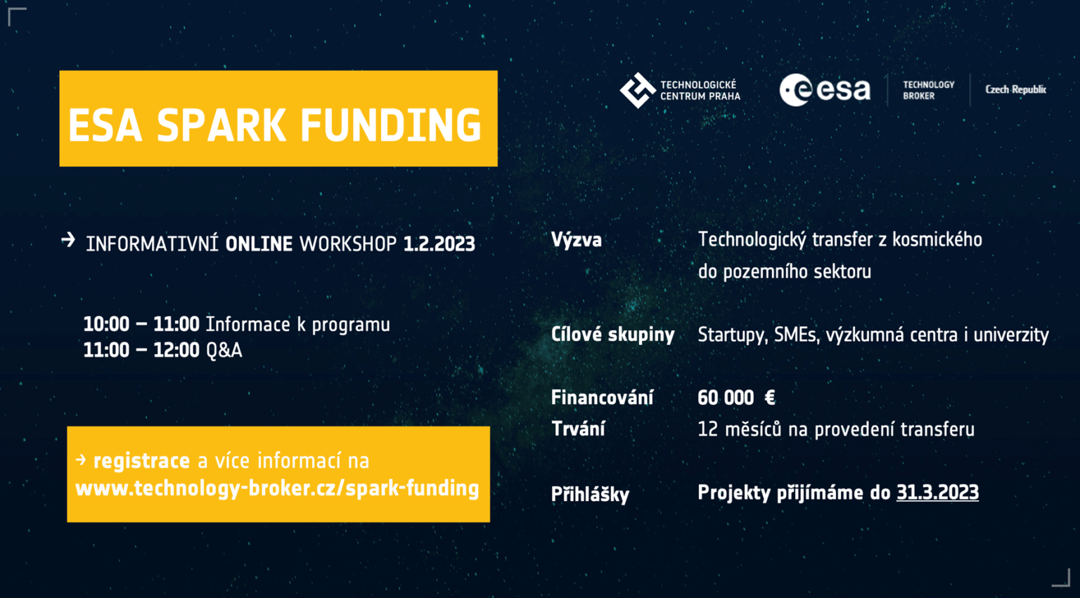 ESA SPARK FUNDING: Informativní online workshop k probíhající výzvě - Czech Space Portal